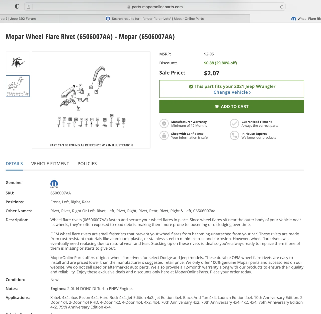 6506007AA Rivets on MOPAR Online arts.png | Jeep 392 Forum